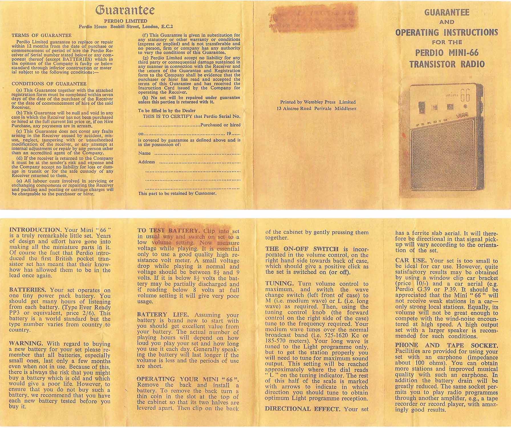 Great Britain: 1962 Perdio PR33 "mini 66"